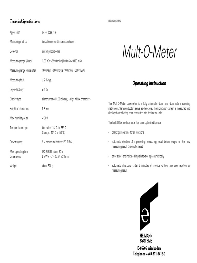 Mult-O-Meter 562 | PDF | Radiation Protection | Physical Phenomena