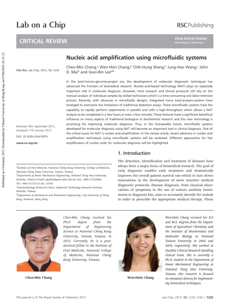 Chang 等。 - 2013 - Nucleic acid amplification using microfluidic syst | PDF | Polymerase Chain ...