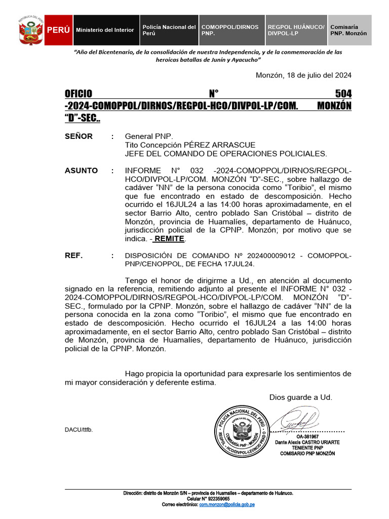 OFICIO E INFORME PARA Ssssssss | PDF | Accion legal | Gobierno