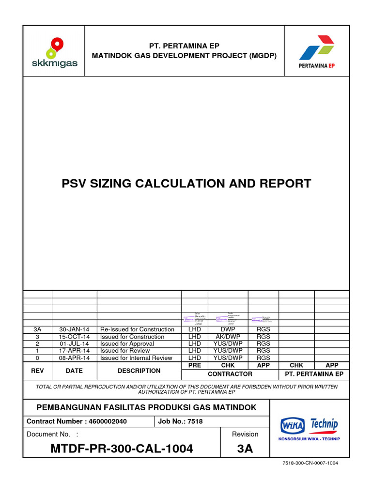 MTDF-PR-300-CAL-1004-R3A - PSV Sizing Calculation and Report (V2) | PDF | Pressure | Gases