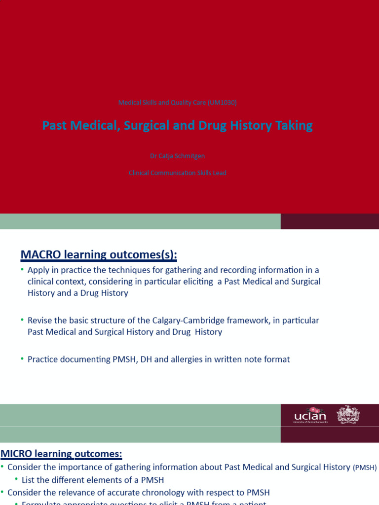 Y1 Comms - Past Medical, Surgical and Drug History Taking-Updated | PDF ...