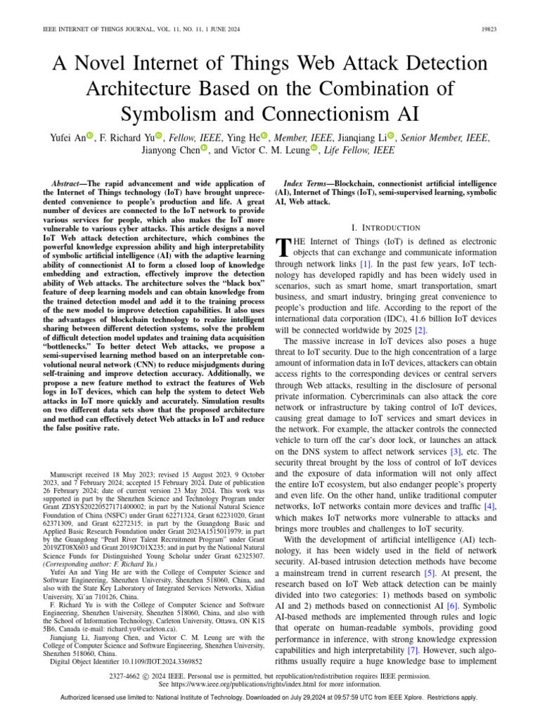 2024 A Novel Internet of Things Web Attack Detection Architecture Based ...