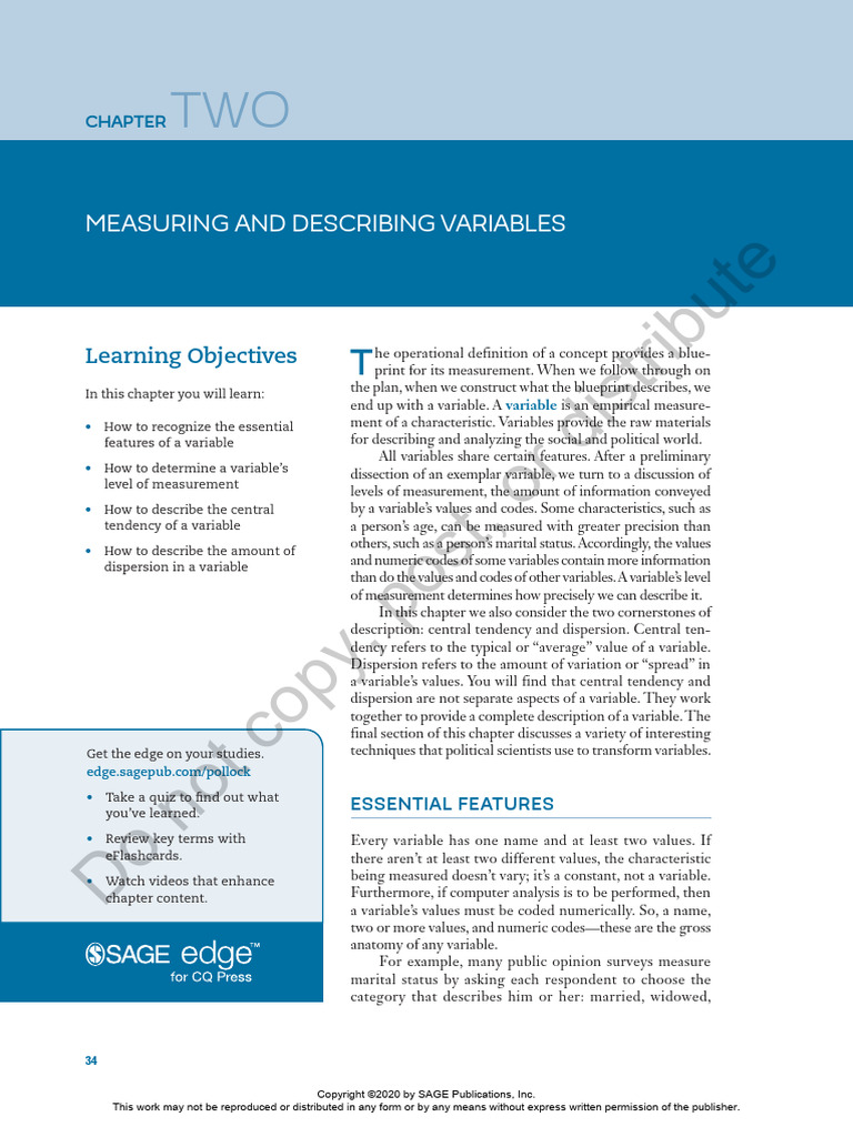Describing A Variable | PDF | Level Of Measurement | Mean