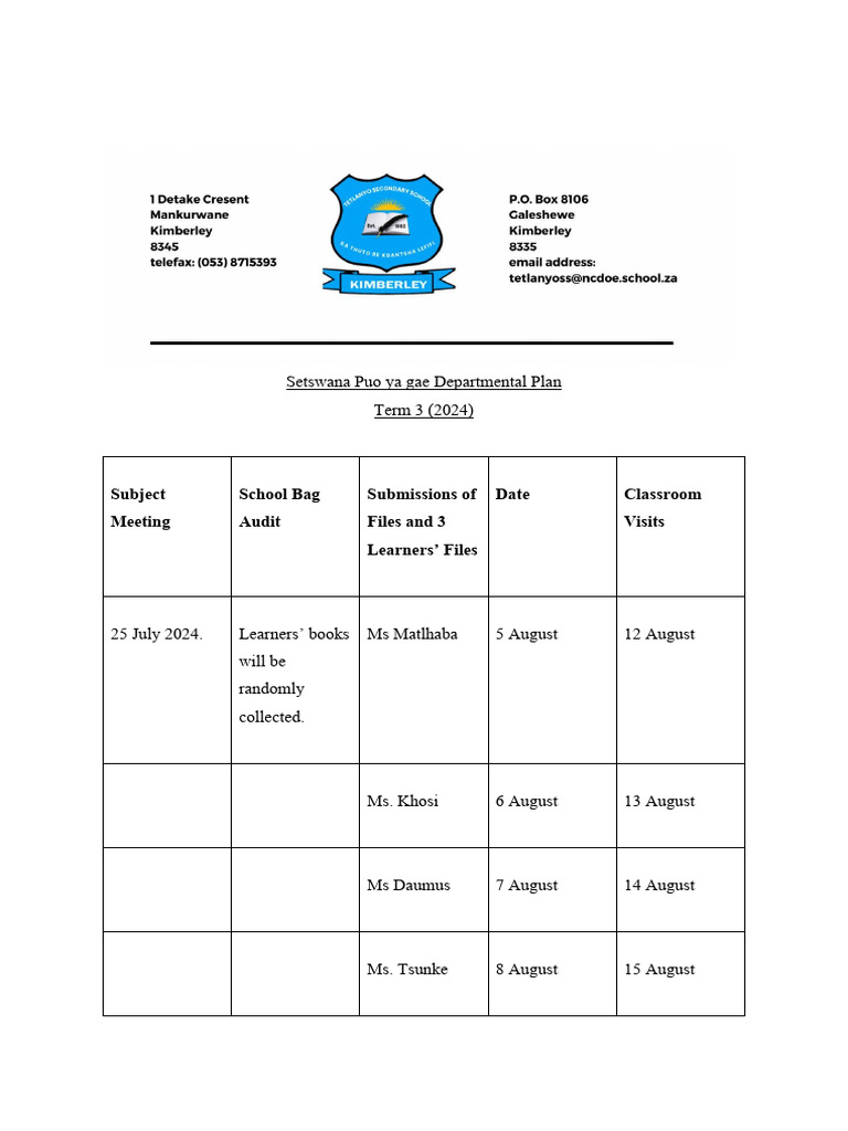 Setswana Departmental Plan Term 3 2024 | PDF