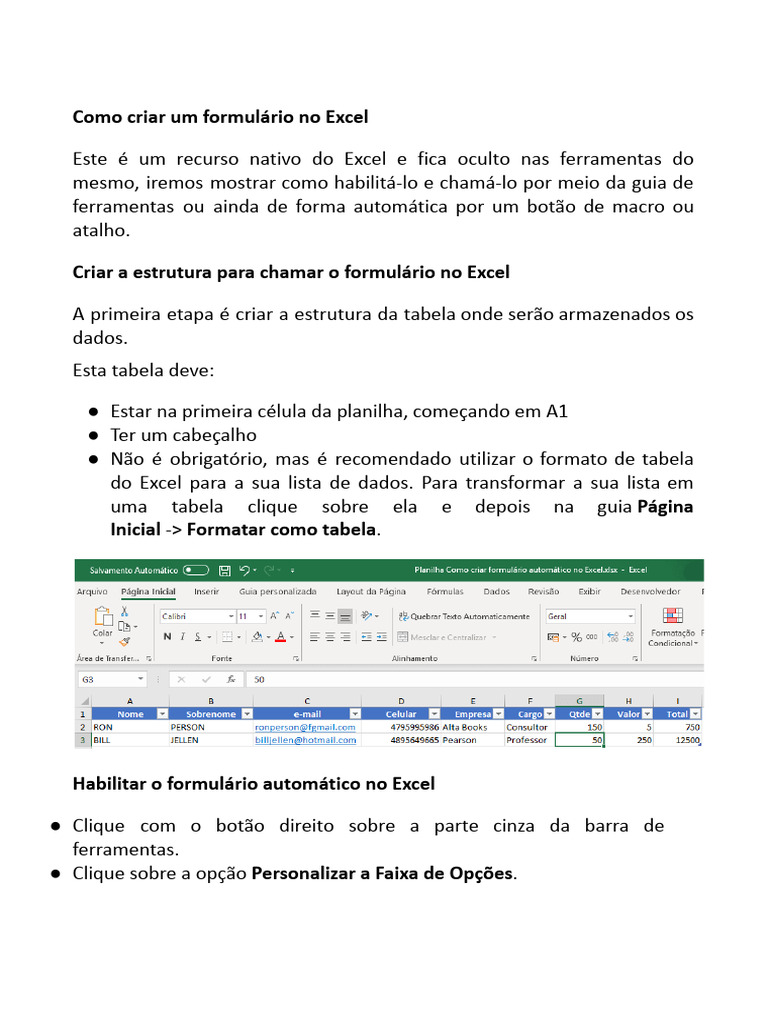 Criando Formulário no Excel | PDF | Microsoft Excel | Macro (Ciência da ...