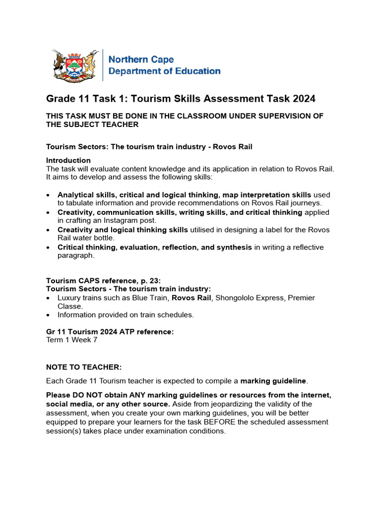 GR 11 Tourism Skills Assessment Task - 2024 - NC | PDF | Critical ... GR 11 Tourism Skills Assessment Task - 2024 - NC | PDF | Critical ...