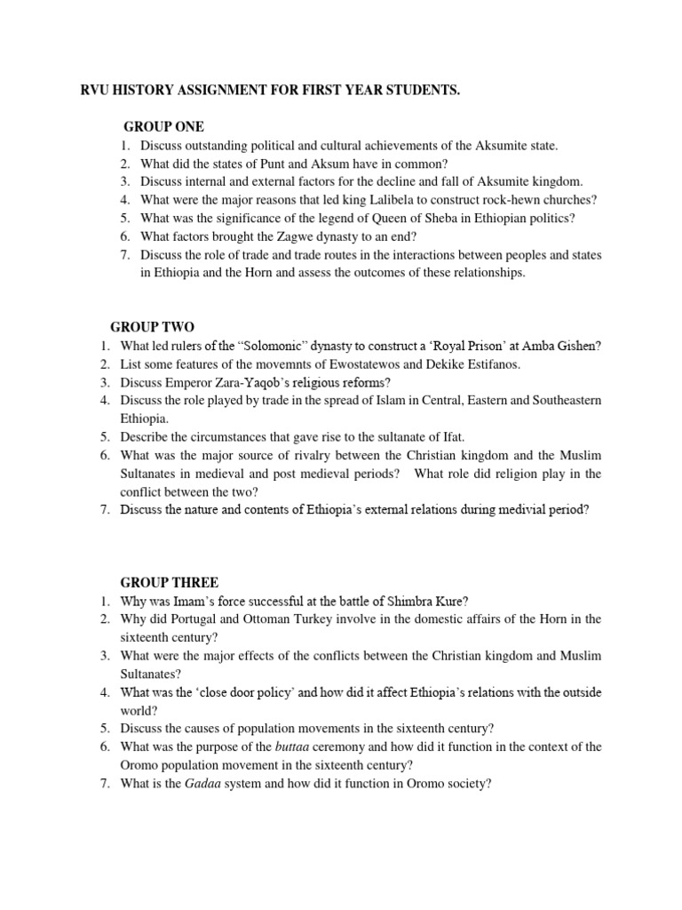 Rvu First History Assignment | PDF | Ethiopia | Horn Of Africa