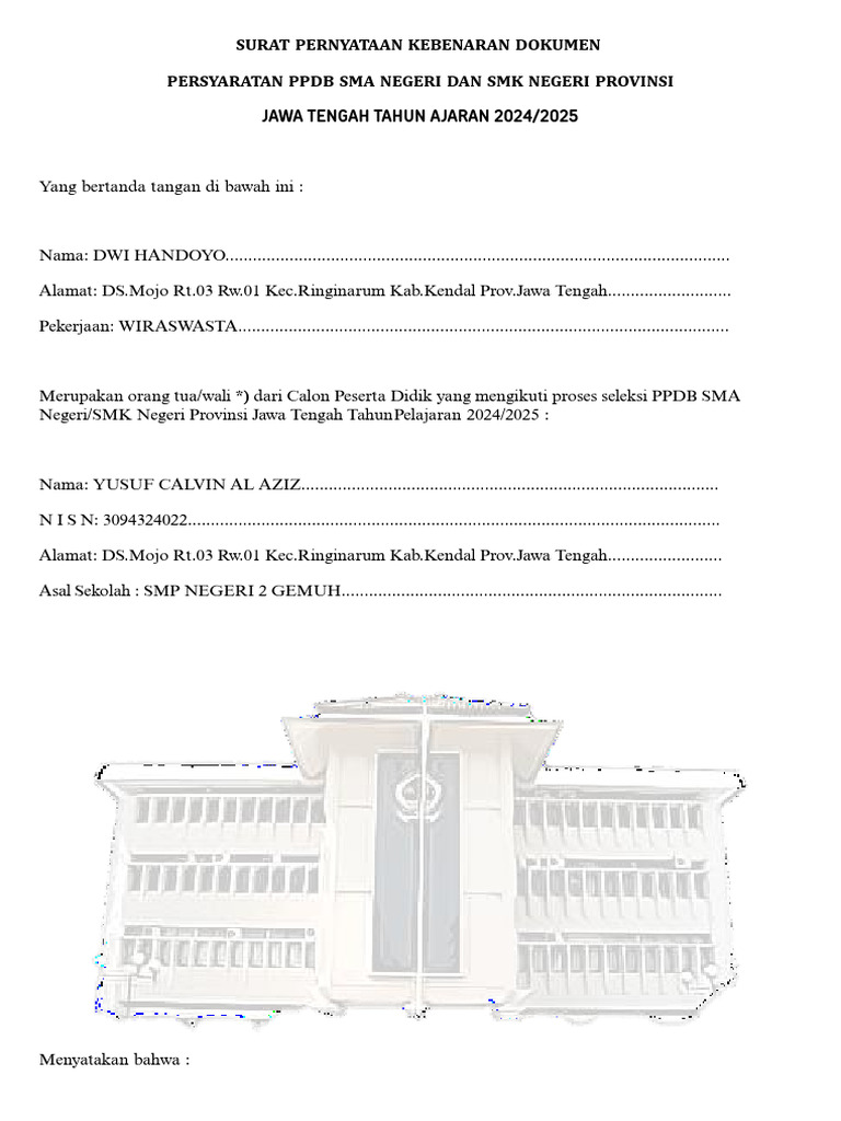 Surat Pernyataan Kebenaran Dokumen Persyaratan PPDB Sma Negeri Dan SMK Nege - 20240610 - 212024 ...