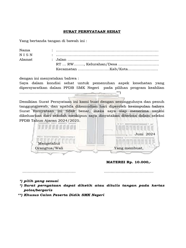 Surat Pernyataan Sehat | PDF