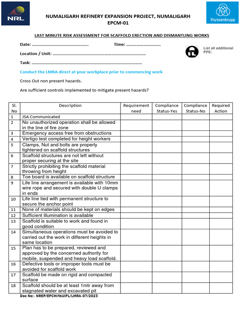 Last Minute Risk Assessment for Scaffolding | PDF | Scaffolding | Safety