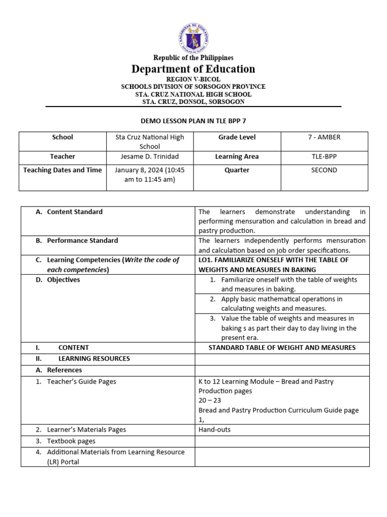 COT-BPP Table Weight and Measure | PDF | Tablespoon | Pound (Mass)