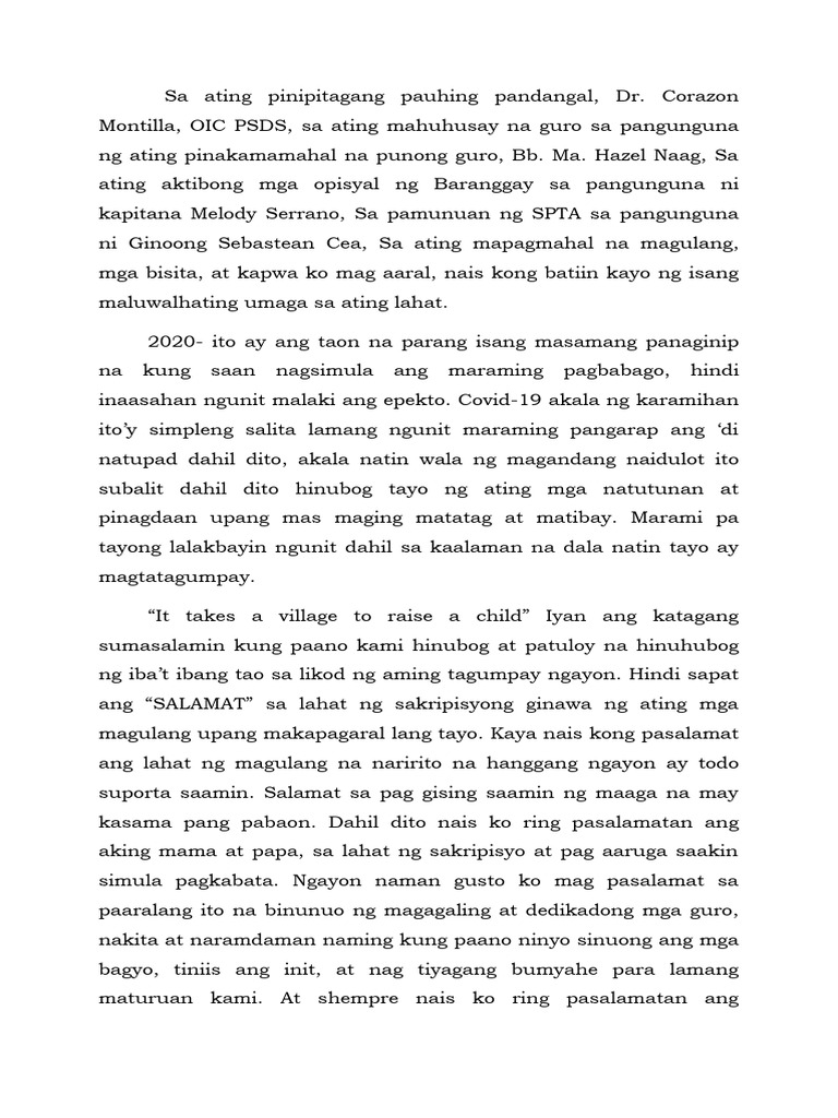 Speech Filipino 10 | PDF