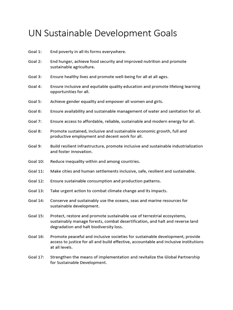 Un Sustainable Development Goals Text Only Pdf