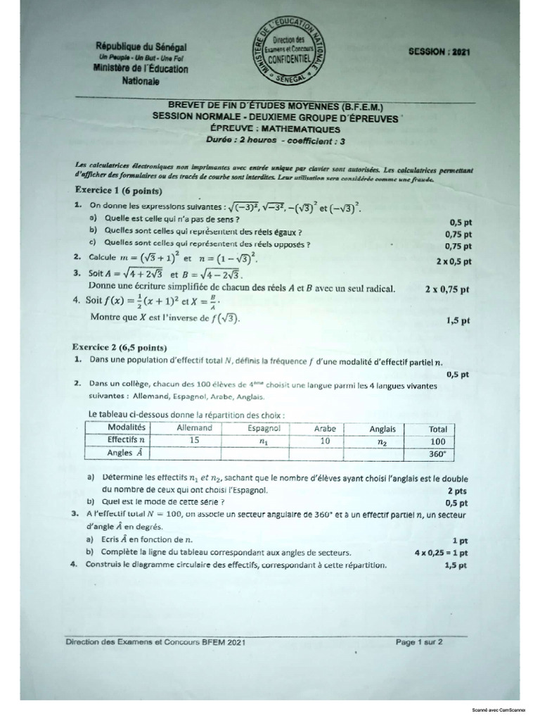 Bfem 2eme Groupe 2021 2023 | PDF