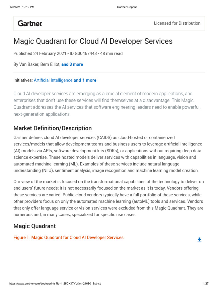 2021 Magic Quadrant For Cloud AI Developer Services | PDF | Cloud ...