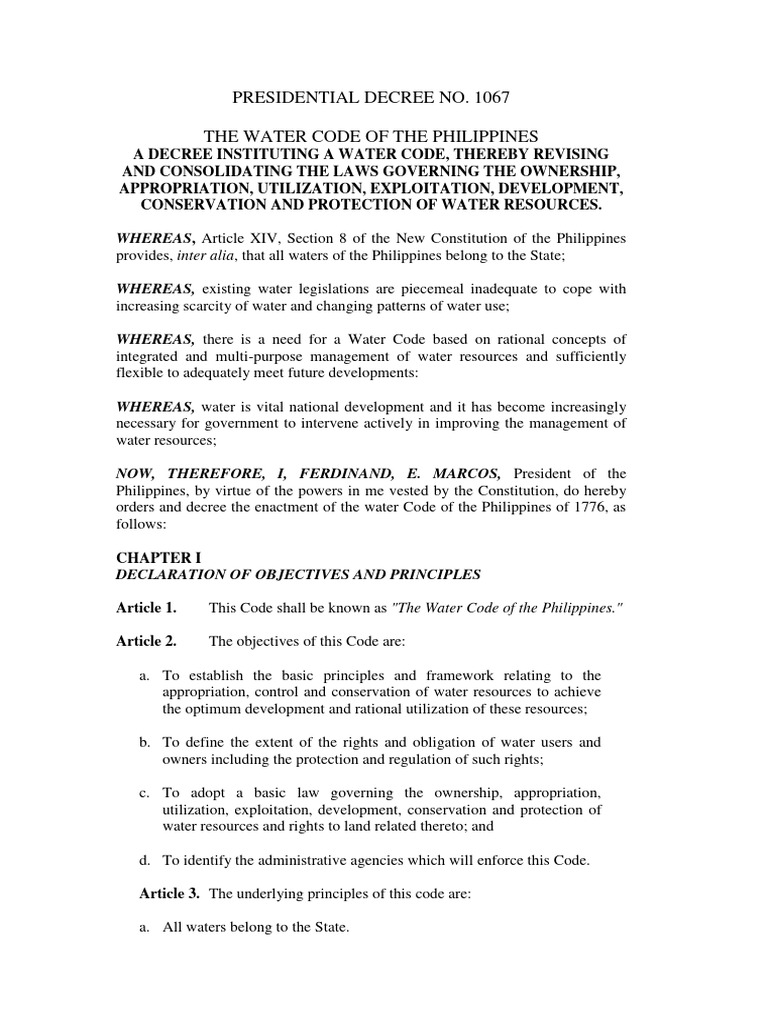 PD 1067 Water Code of 1976 | PDF | Water | River