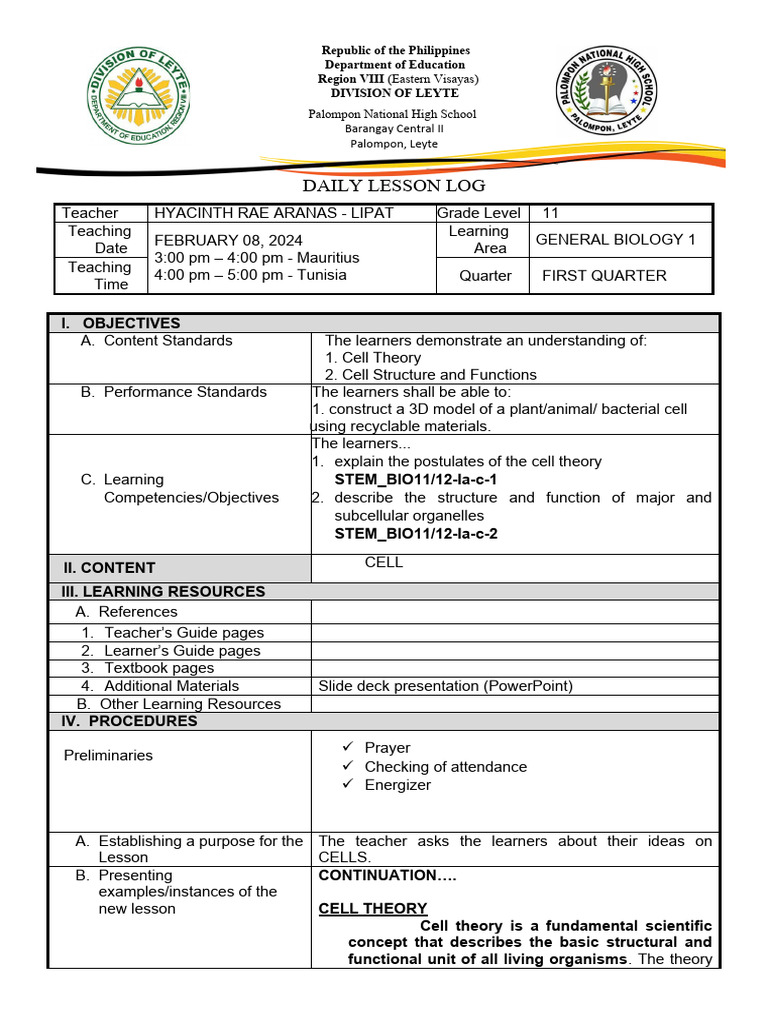 DLP Day6 GenBio Lesson1 | PDF | Cell (Biology) | Biology