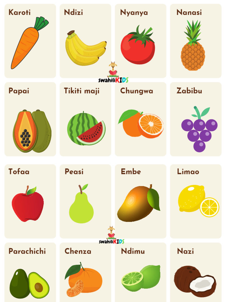 Matunda Mboga Fruits Vegetbales Swahili Vocabulary | PDF