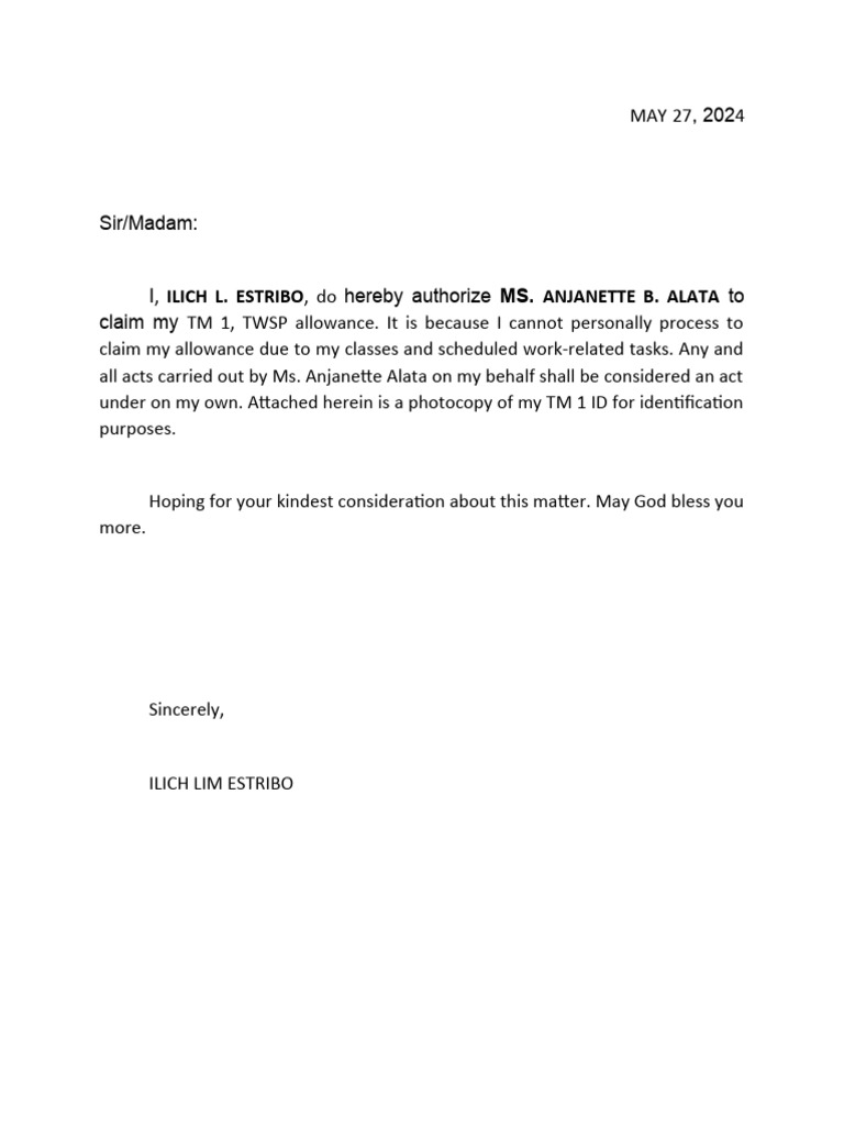 Authorization Letter TESDA | PDF