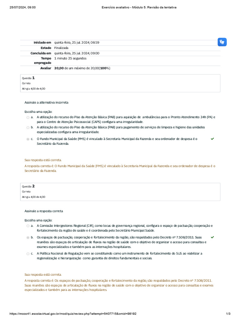 Exercício avaliativo - Módulo 5_ Revisão da tentativa | PDF