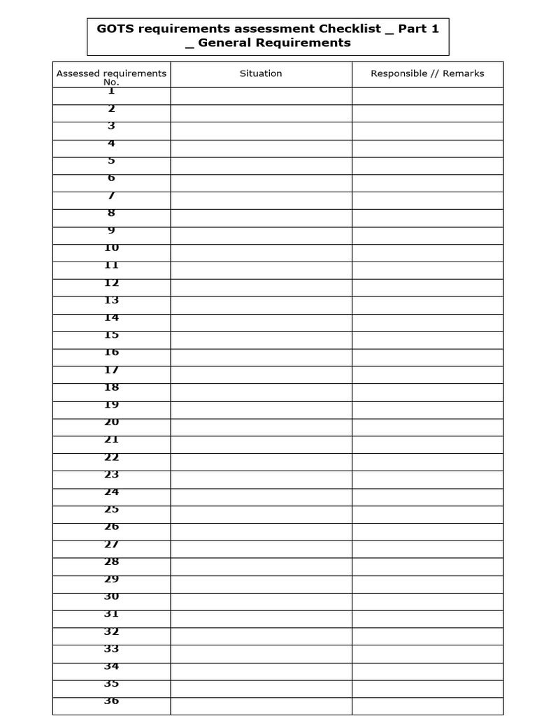 Part 1 Pre Assessment - GOTS Check List | PDF | Sewage | Waste