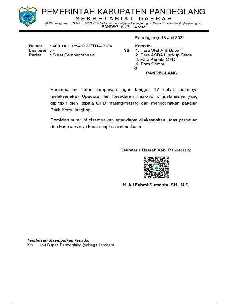 Surat Edaran Upacara Hari Kesadaran Nasional | PDF