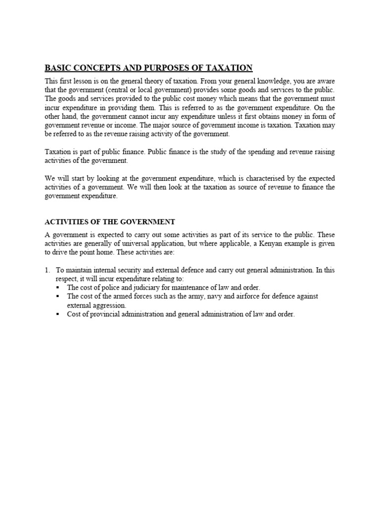 Basic Concepts and Purposes of Taxation | PDF | Cost Of Living | Taxes