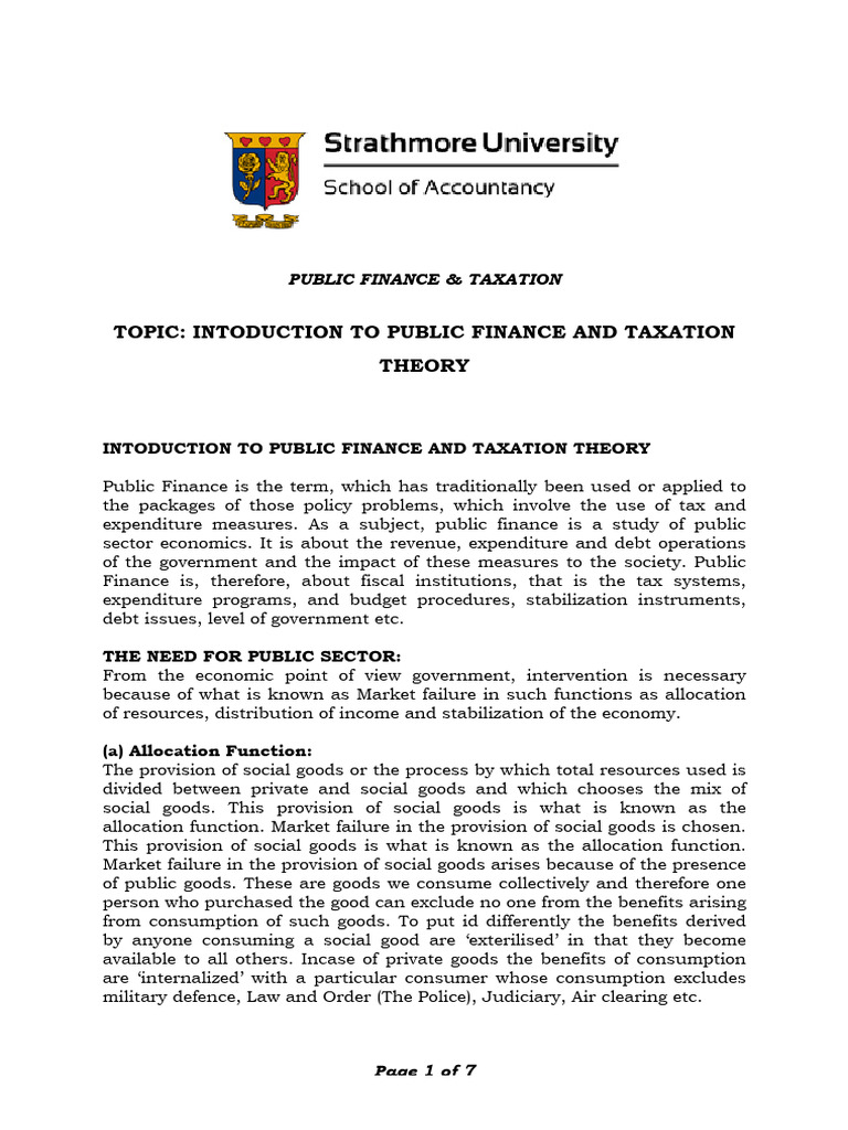 Intoduction To Public Finance and Taxation Theory | PDF | Public ...
