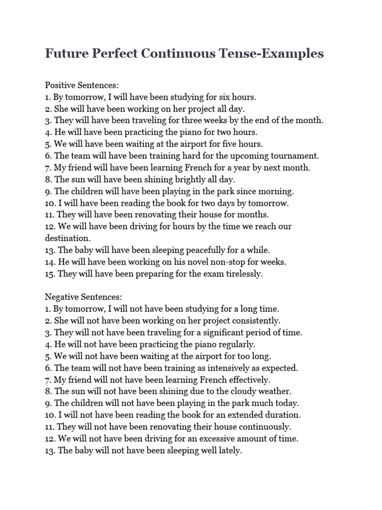 Future Perfect Continuous Tense Examples | PDF | Language Arts ...