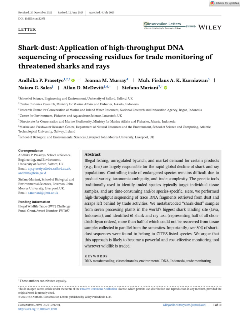Conservation Letters - 2023 - Prasetyo - Shark Dust Application of High Throughput DNA ...