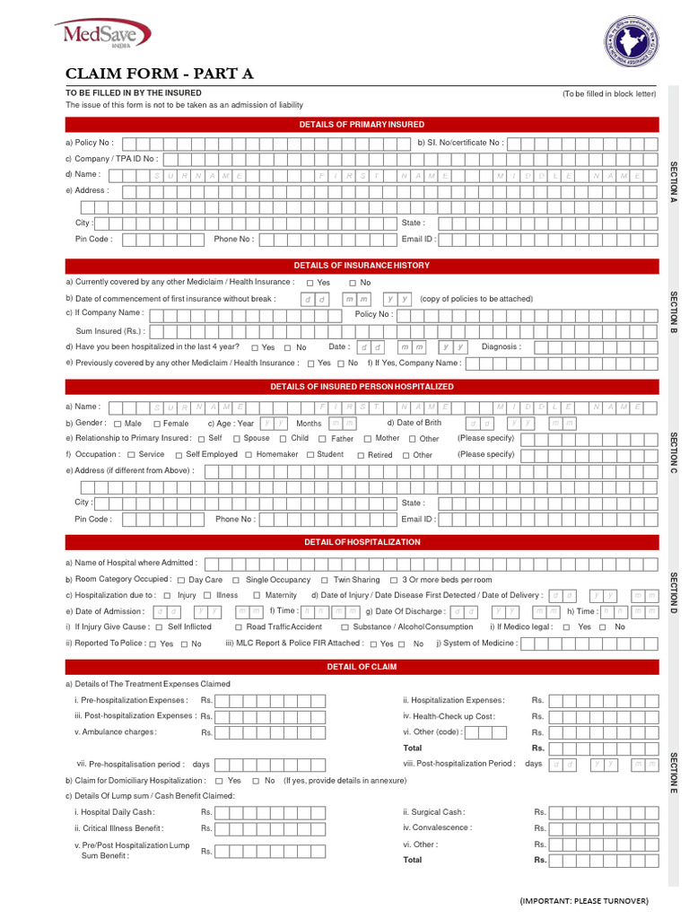 Health Insurance Claim Form Part A | PDF | Identity Document | Health Care