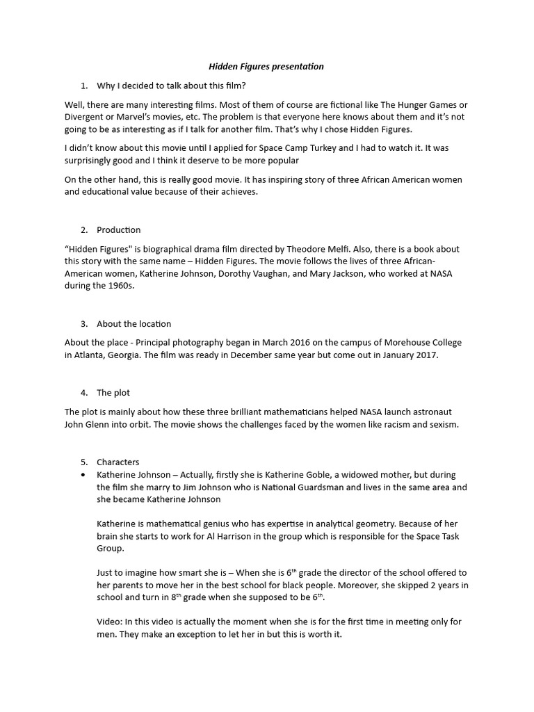 Hidden Figures Presentation | PDF | Hidden Figures | Katherine Johnson