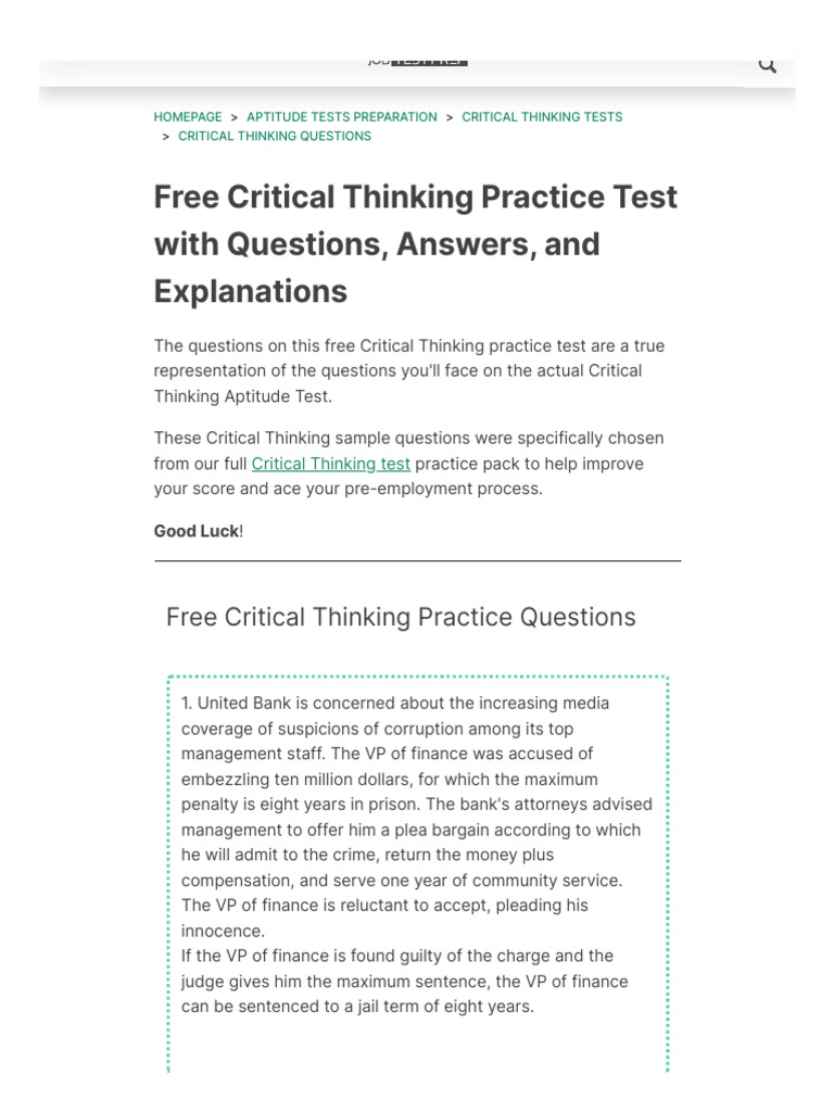 Free Critical Thinking Practice Test - Questions, Answers, Time-Saving ...