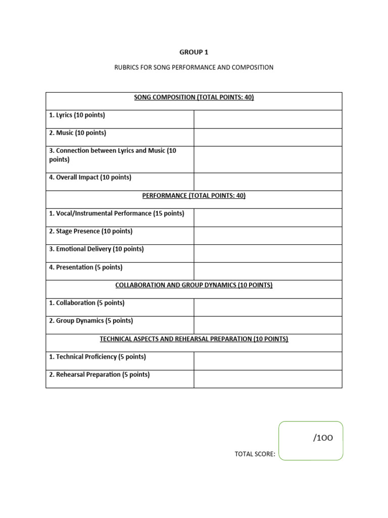 RUBRICS FOR SONG PERFORMANCE TASK | PDF | Songs | Musicology