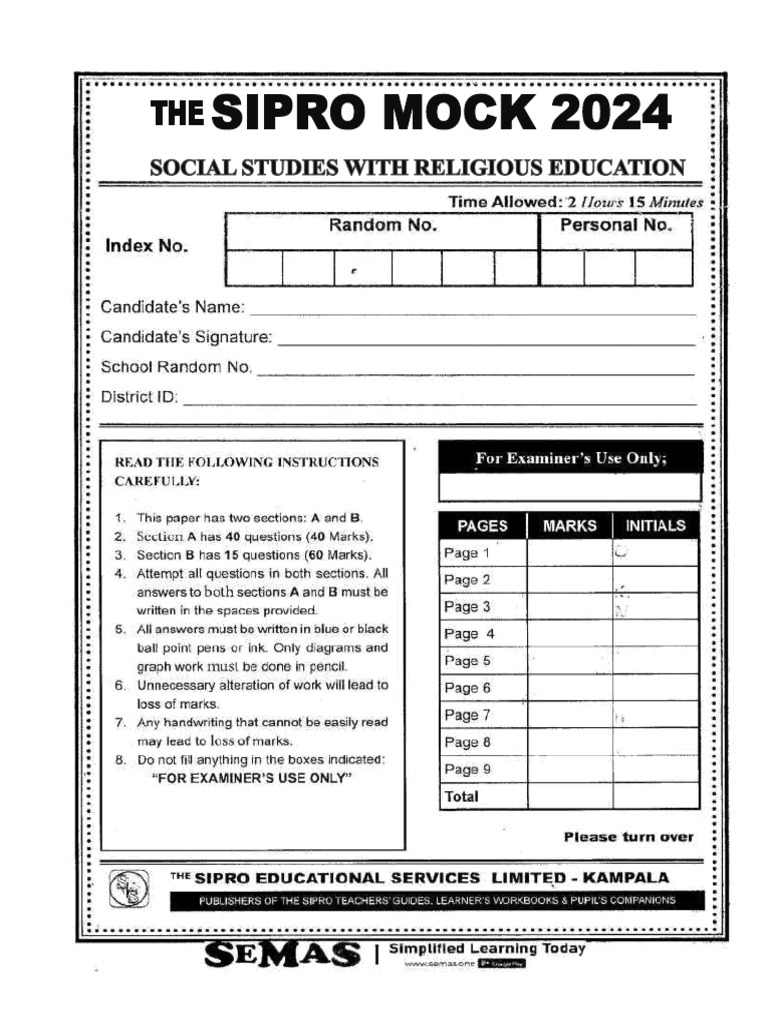 SIPRO MOCK SST TERM 2 2024 pdf | PDF