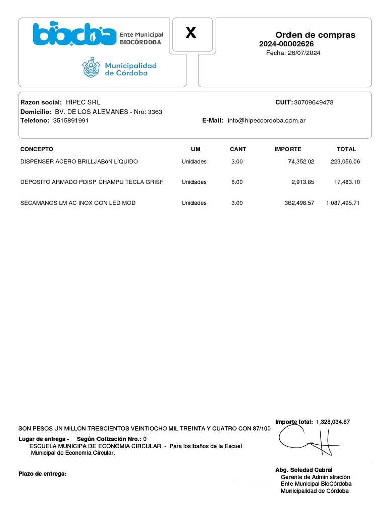 Orden de Compras Orden de Compras: Concepto UM Cant Importe Total | PDF