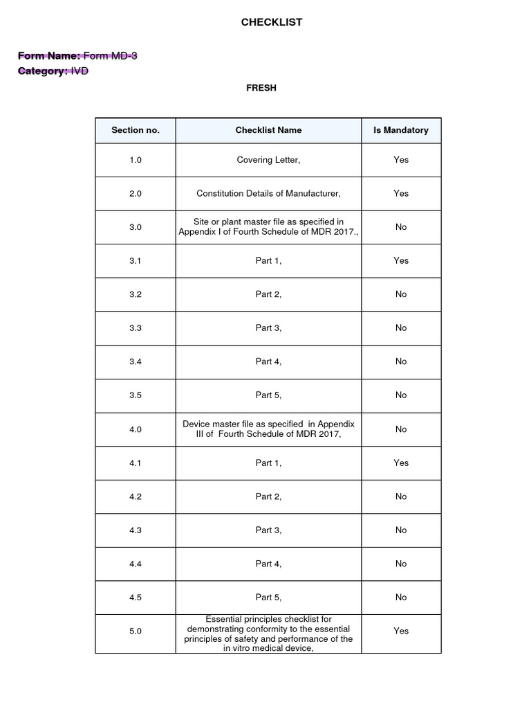 MD3 IVD Document Checklist | PDF | Medical Device | Sensitivity And ...