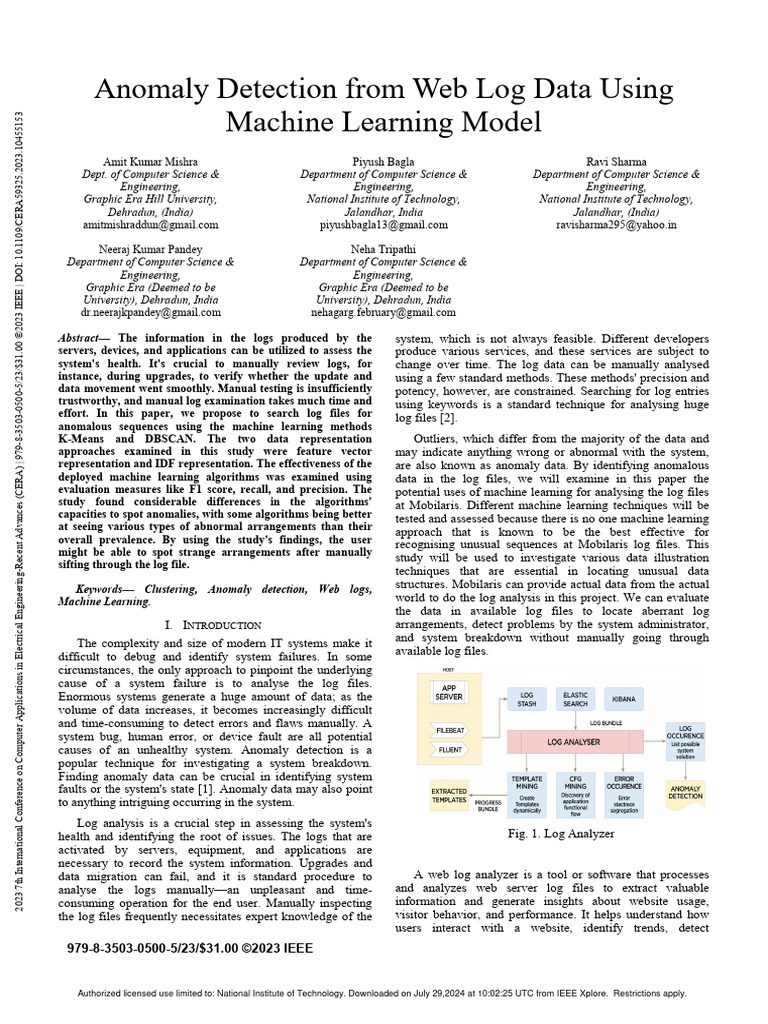 2023 Anomaly Detection From Web Log Data Using Machine Learning Model | PDF | Machine Learning ...