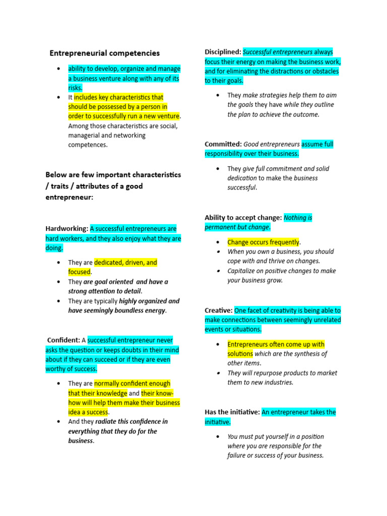Key Entrepreneurial Competencies Explained | PDF | Entrepreneurship | Goal