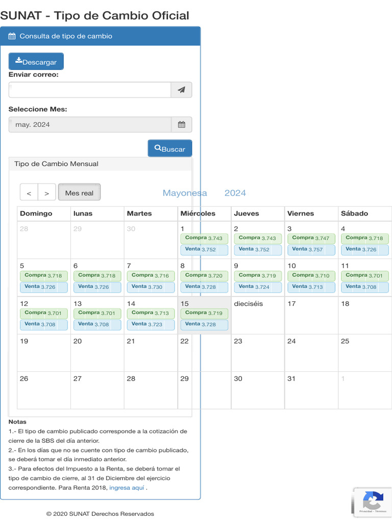 SUNAT - Tipo de Cambio Oficial | PDF