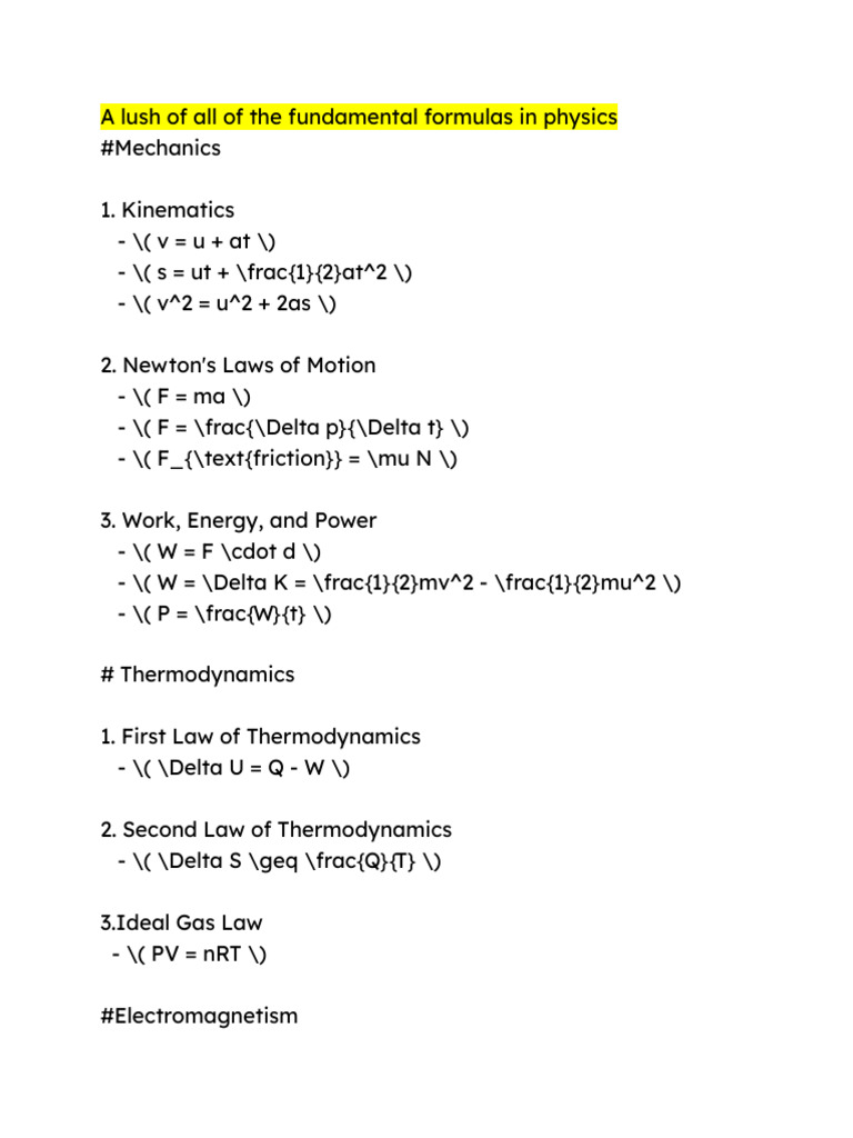 Essential Physics Formulas Overview | PDF