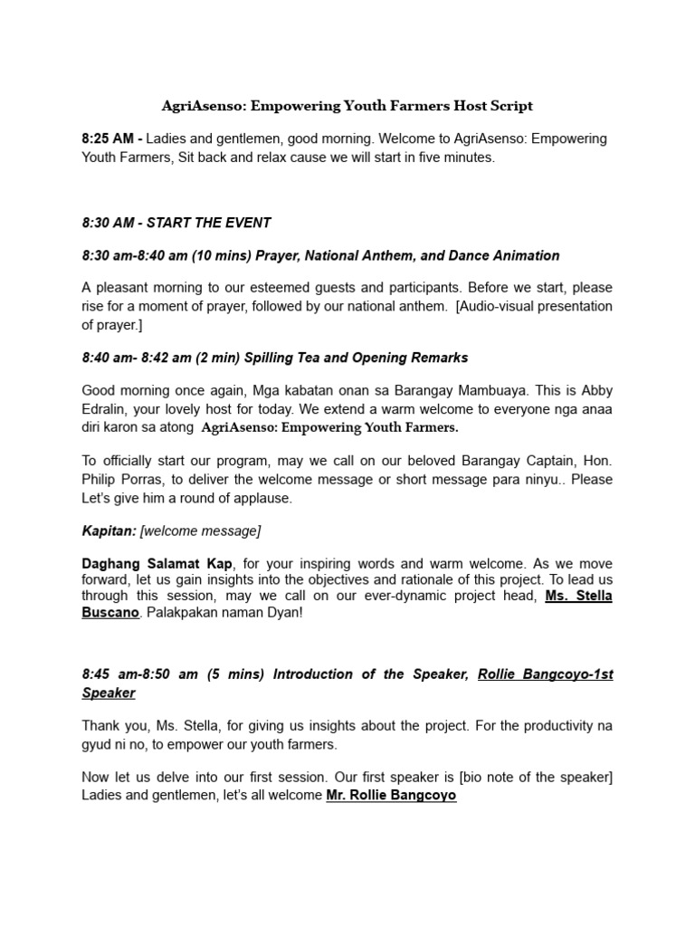 Script For Agri Host | PDF | Cooking, Food & Wine | Foreign Language ...
