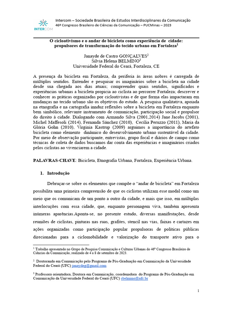 O Cicloativismo e o Andar de Bicicleta Como Experiência de Cidade ...