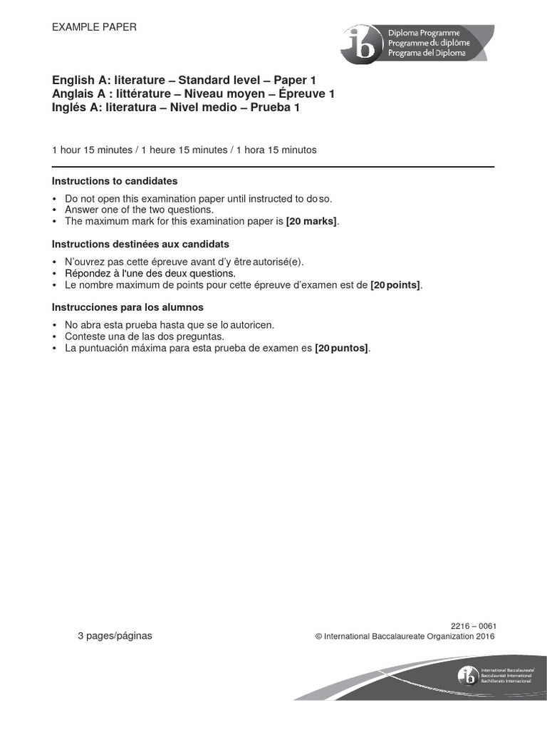 IB English A Literature Exam Paper | PDF