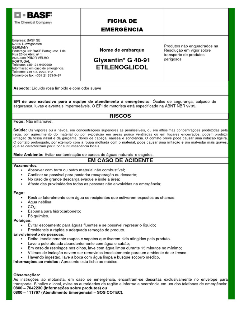 Ficha de Emergência BASF | PDF