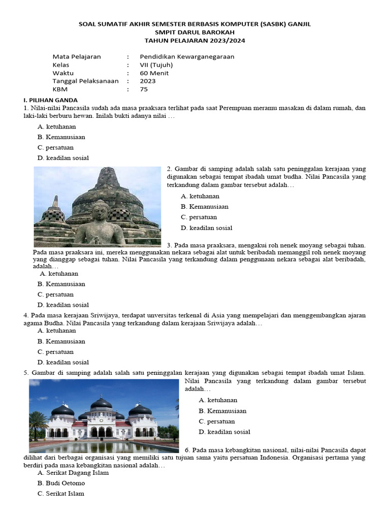 Soal, Jawaban & Kisi-Kisi PKN Kelas 7 23 - 24 SAS | PDF | Ilmu Sosial