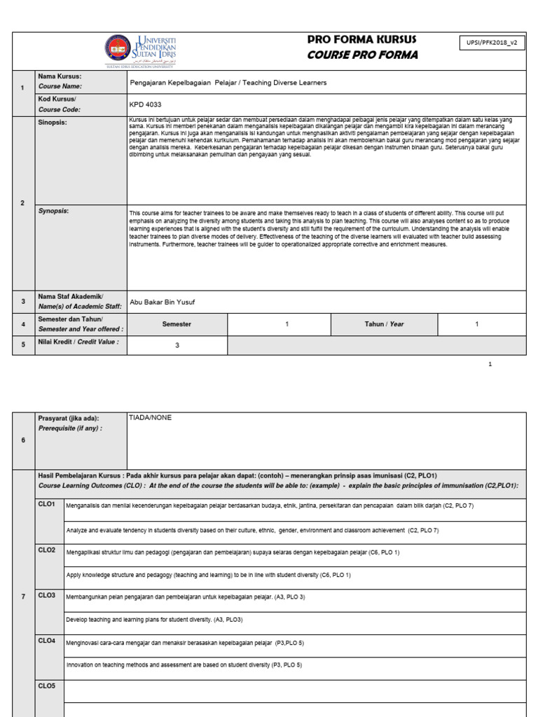 KPD4033 PROFORMA 2022 | PDF | Educational Technology | Learning