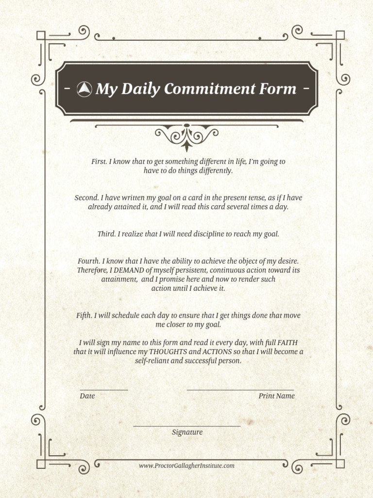 My Daily Commitment Form | PDF | Self-Improvement