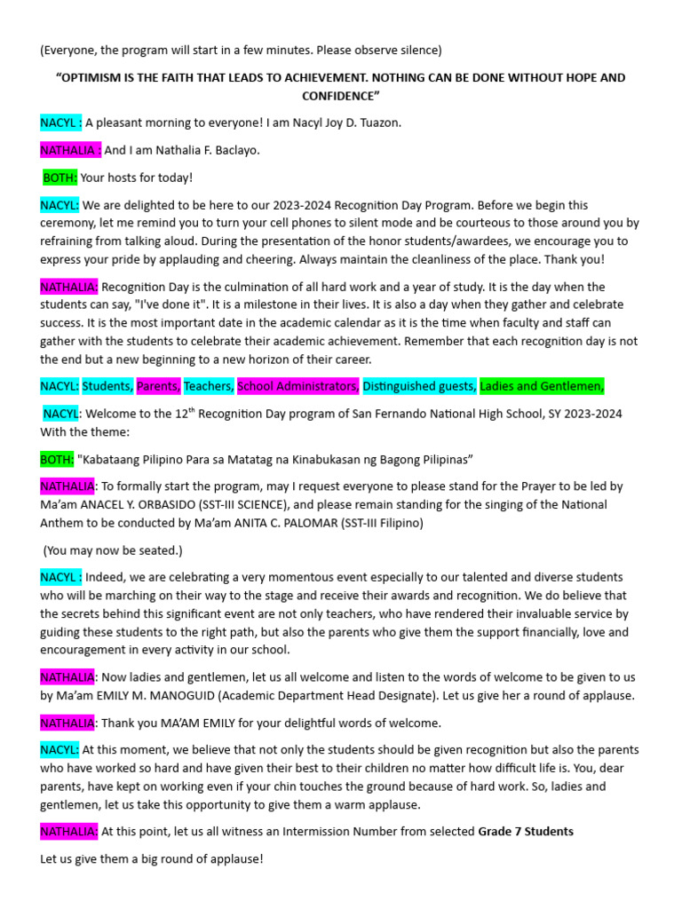 Recognition Script | PDF