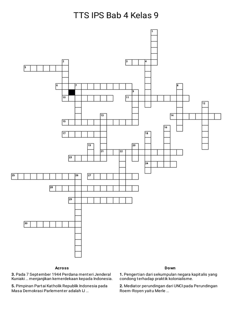 TTS IPS Bab 4 Kelas 9 - Crossword Labs | PDF